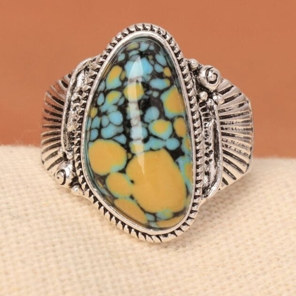 Jewelry | Yellow Blue Jasper Stone Silver Ring | Poshmark